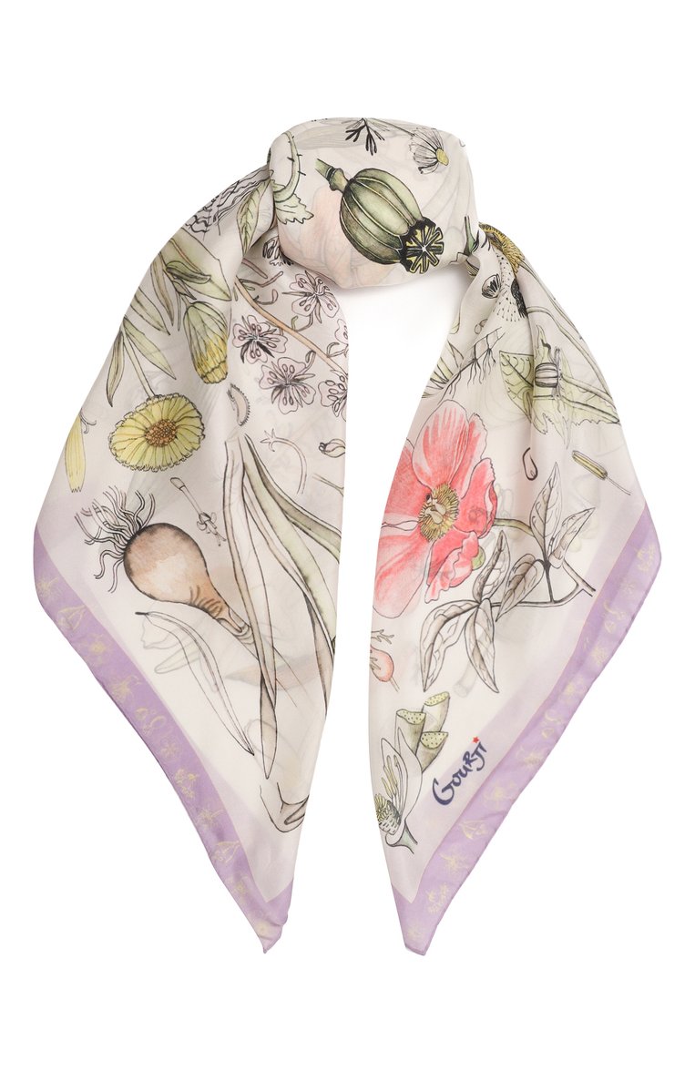Женский кремовый шелковый платок гербарий GOURJI купить в интернет ...