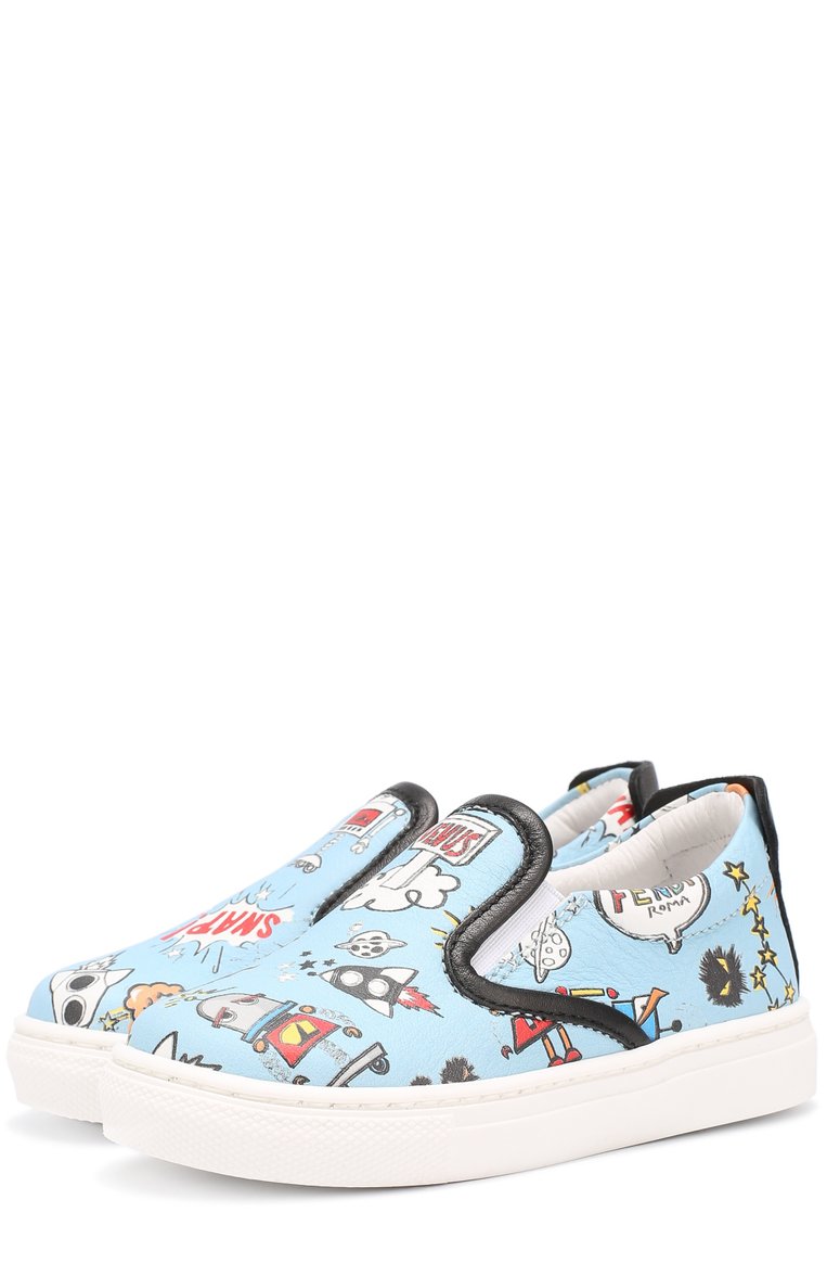 Кожаные слипоны с принтом голубые FENDI детские — купить в интернет ...