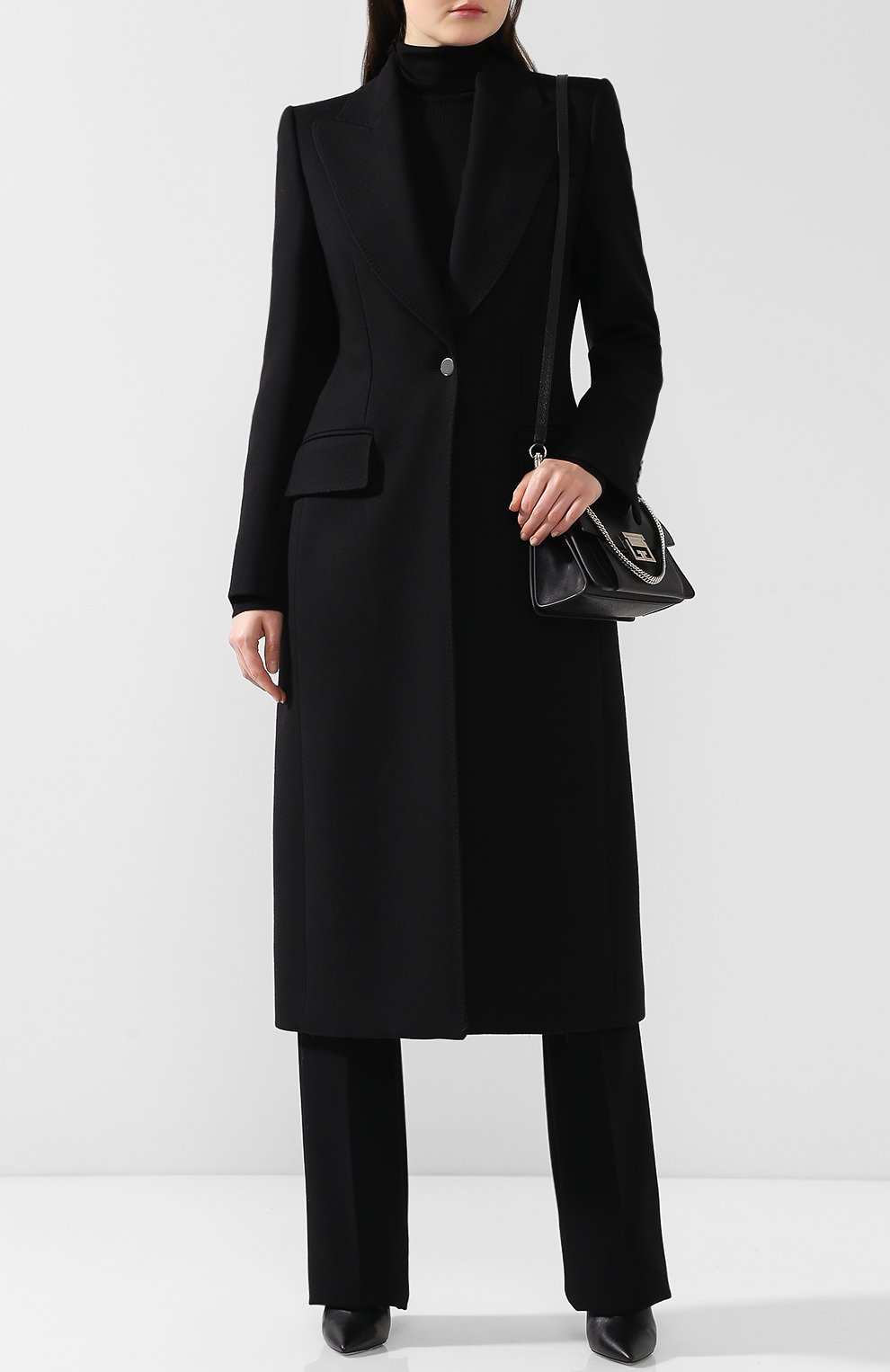 Женское черное однотонное шерстяное пальто на одной пуговице TOM FORD ...