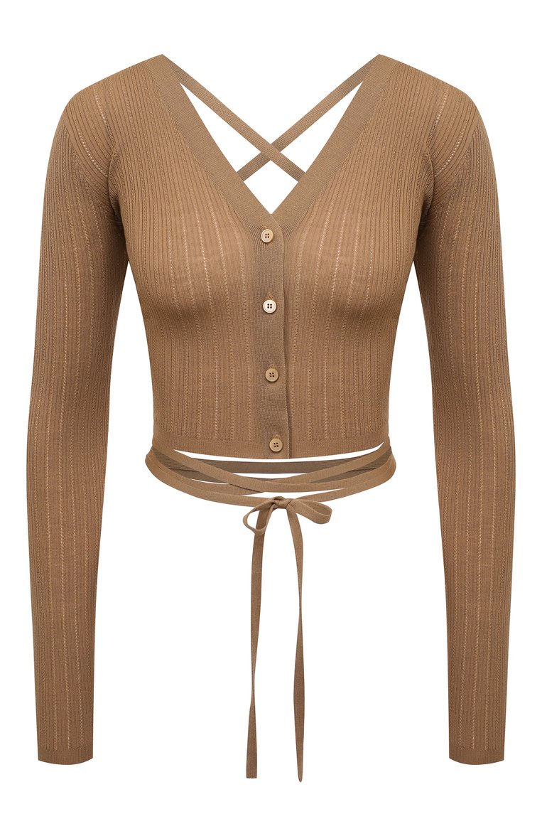 Женский бежевый шерстяной кардиган Miu Miu купить в интернет магазине ЦУМ арт Mmf414 Tnr F0040