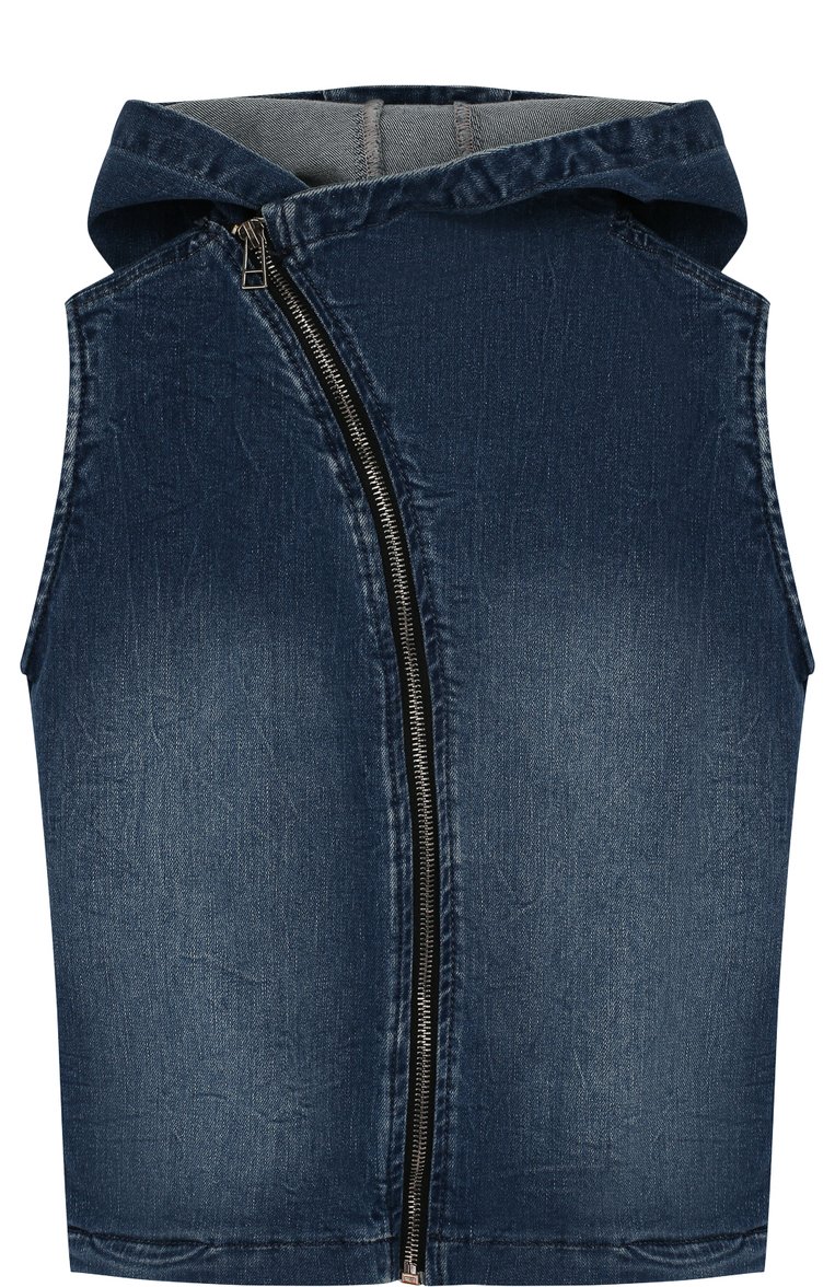 Джинсовый жилет с косой молнией и капюшоном синий NUNUNU детский ...