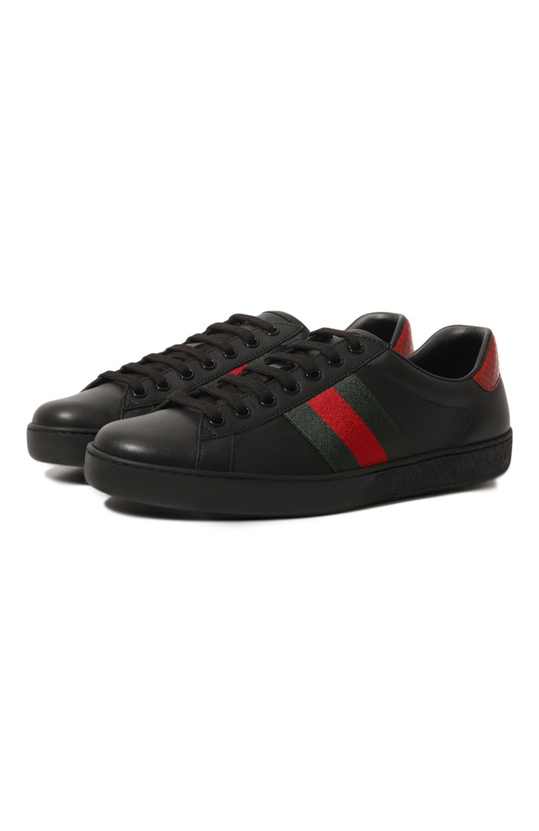 Мужские черные кожаные кеды ace GUCCI купить в интернет-магазине ЦУМ ...