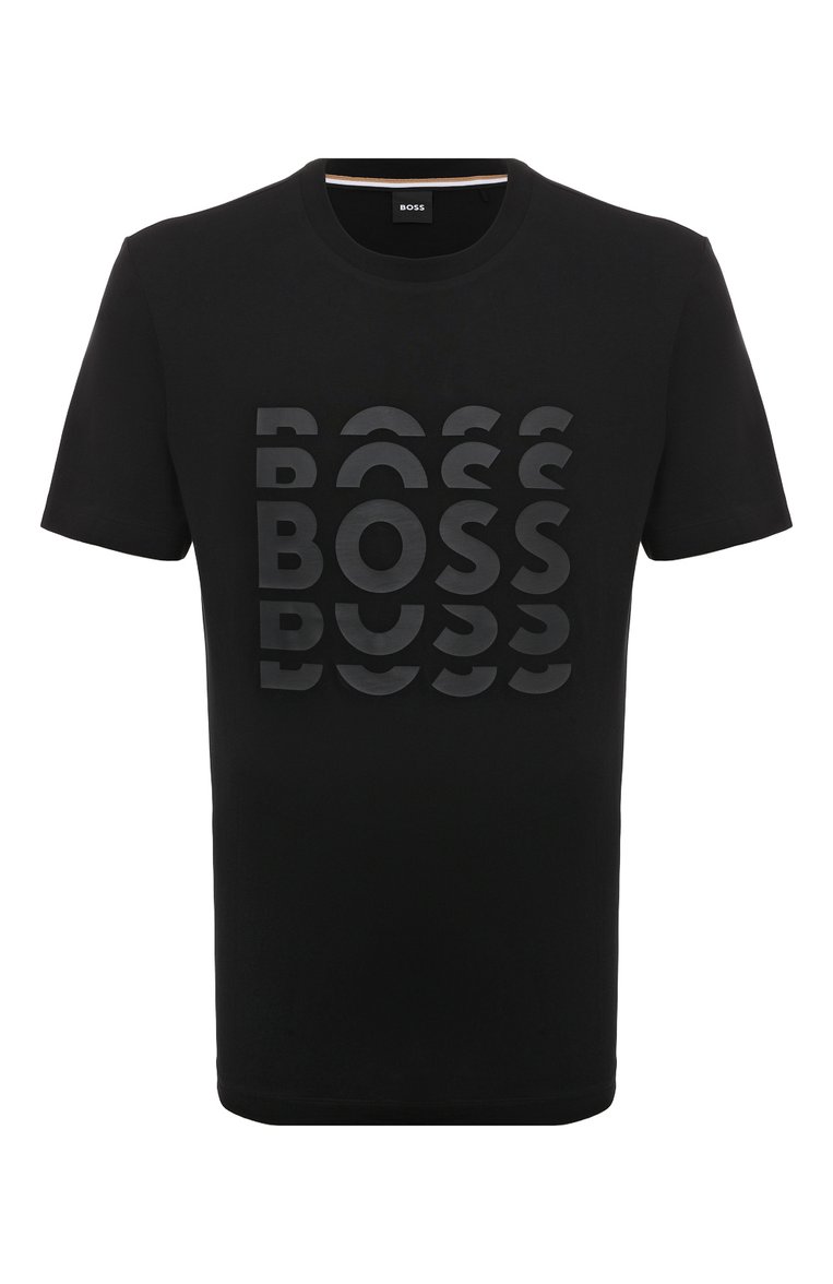 Мужская черная хлопковая футболка BOSS купить в интернет-магазине ЦУМ ...