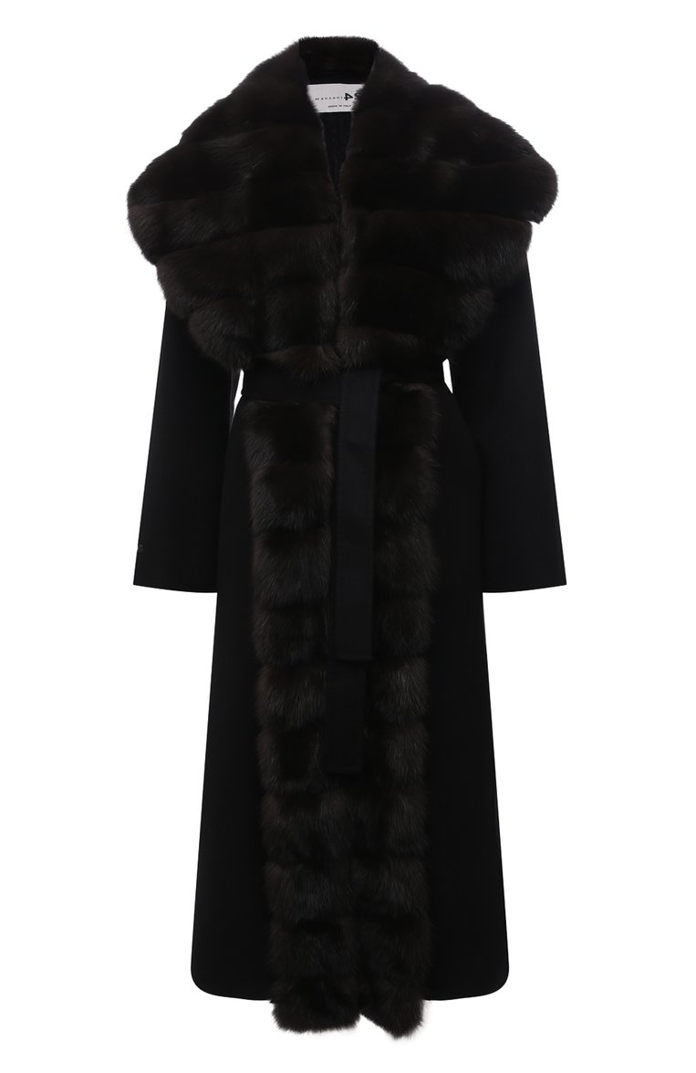 Женское черное пальто из шерсти и кашемира с меховой отделкой MANZONI24 ...