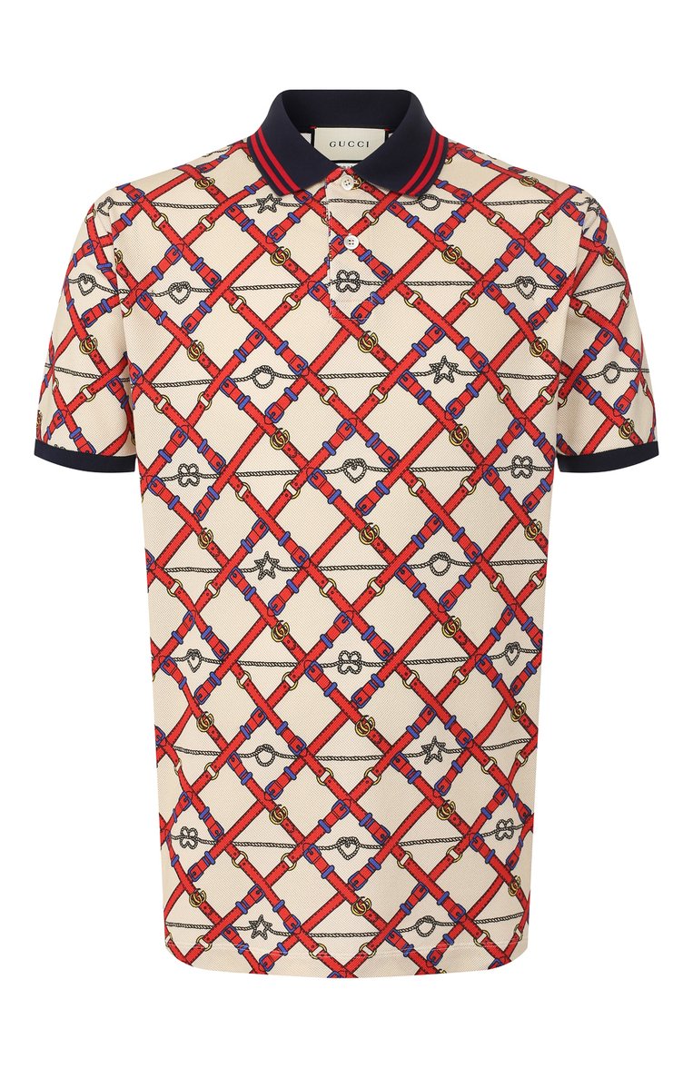 Мужское светло-бежевое хлопковое поло GUCCI купить в интернет-магазине ...