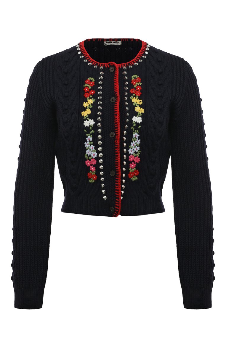 Женский темно синий шерстяной кардиган Miu Miu купить в интернет магазине ЦУМ арт Mmf554 1z3m
