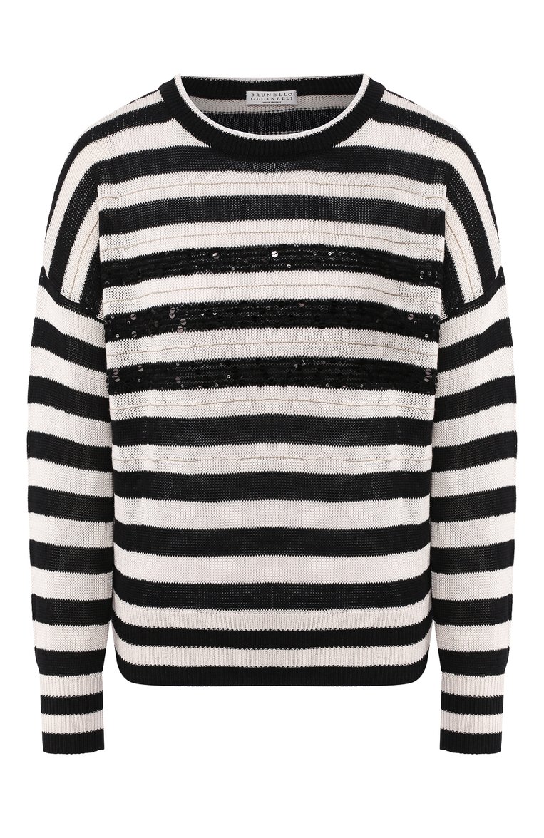 Женский черно-белый хлопковый пуловер BRUNELLO CUCINELLI купить в ...