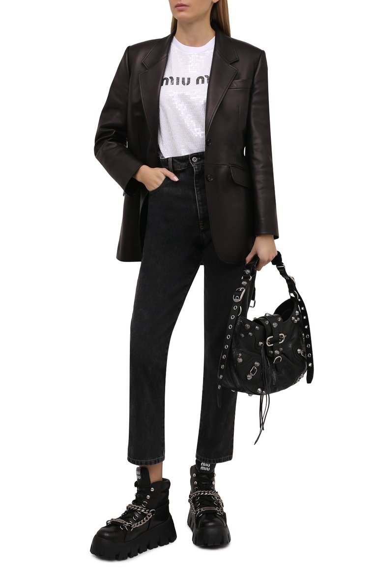 Женские черные кожаные ботинки Miu Miu купить в интернет магазине ЦУМ арт 5t570d 7v6 F0002