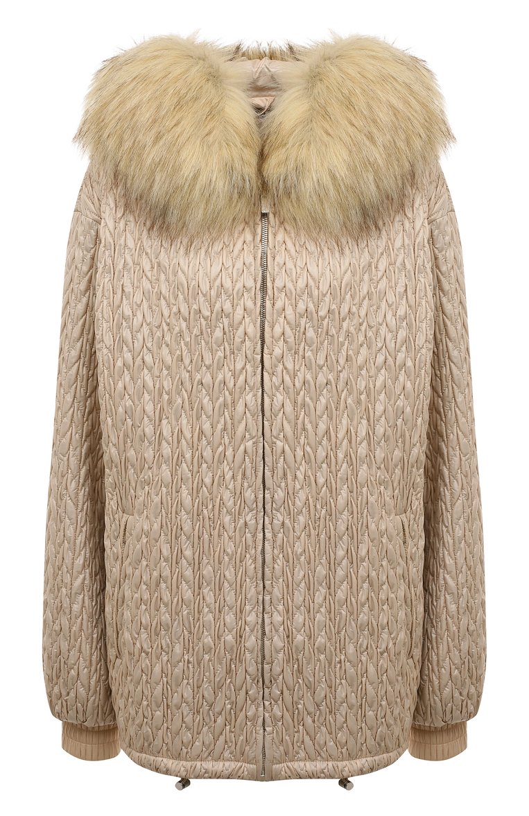 Женская бежевая куртка с меховым воротником Miu Miu купить в интернет
