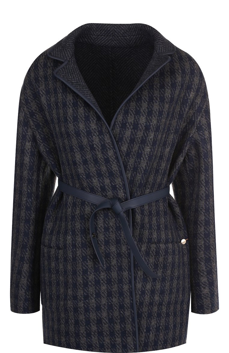 Кашемировое пальто с кожаной отделкой и поясом Loro Piana цвет синий ...