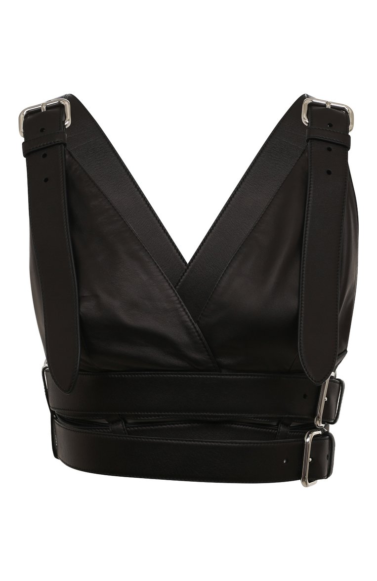 Женский черный кожаный топ Miu Miu купить в интернет магазине ЦУМ арт