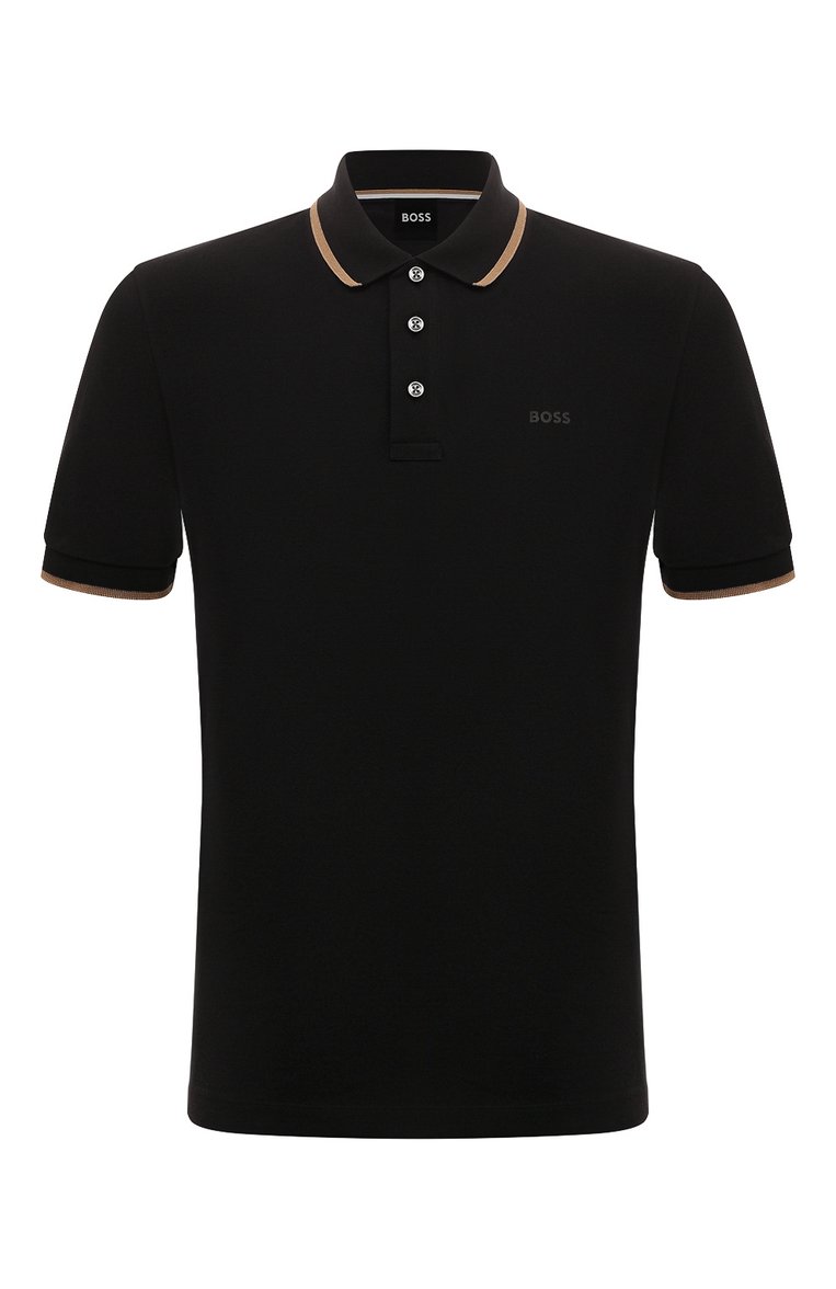 Мужское черное хлопковое поло BOSS купить в интернет-магазине ЦУМ, арт ...