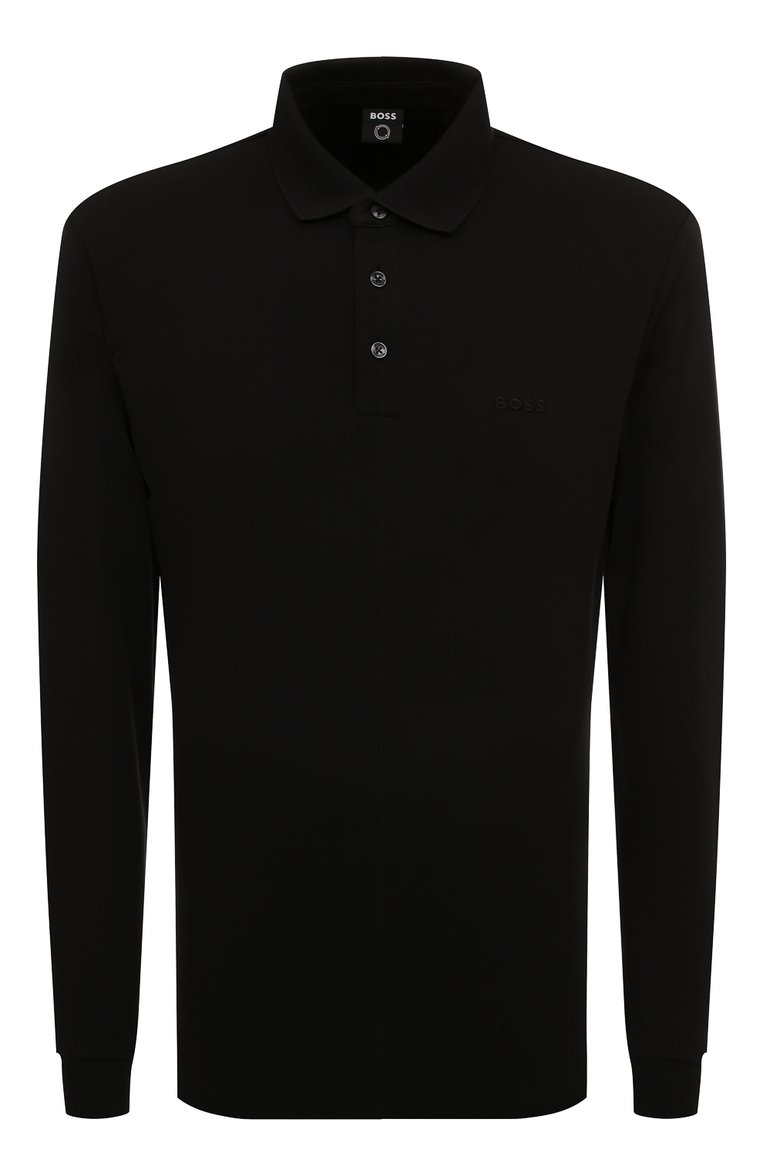 Мужское черное хлопковое поло BOSS купить в интернет-магазине ЦУМ, арт ...
